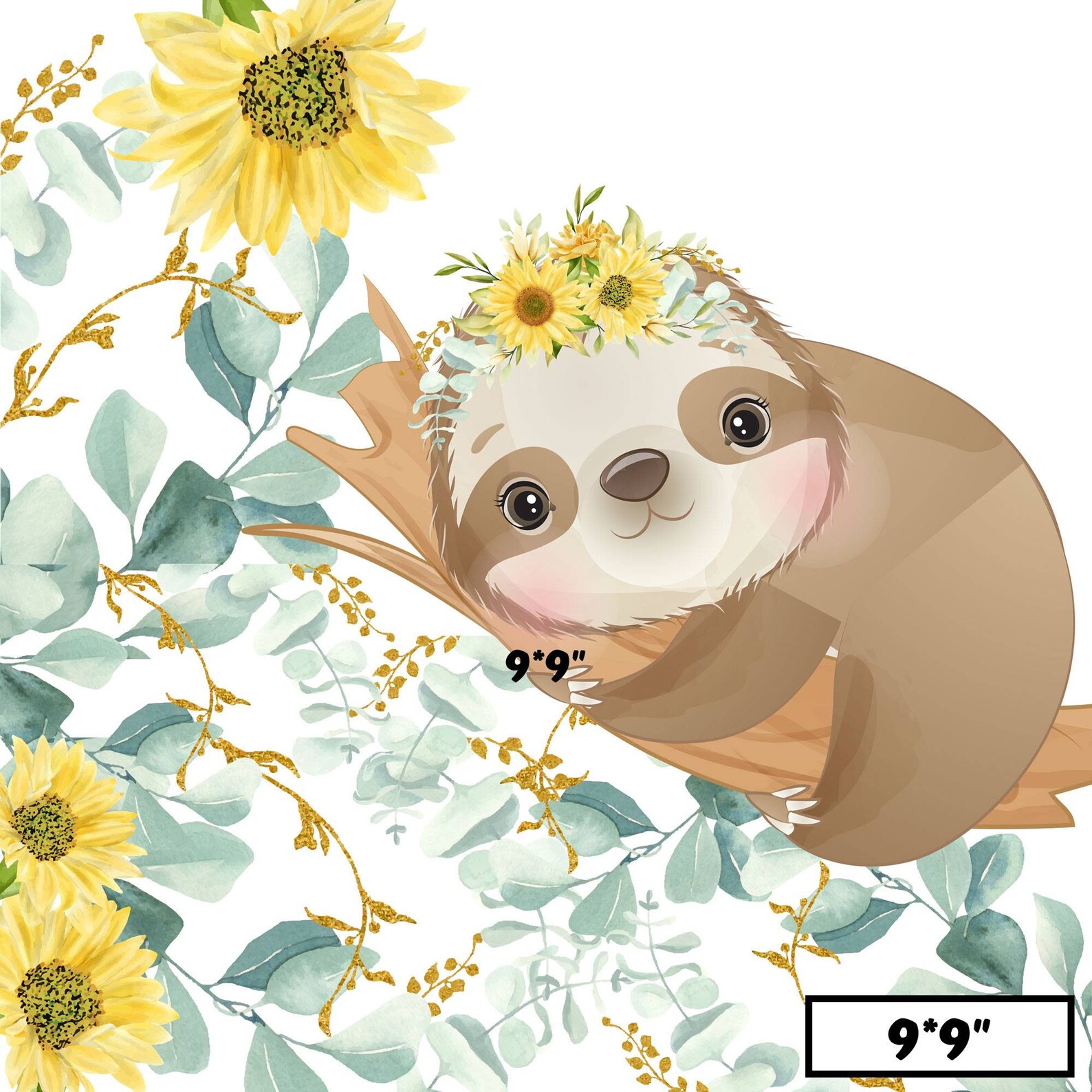 Baby Sloth Fabric Panel for Quilting Sloth With Sunflowers | Etsy