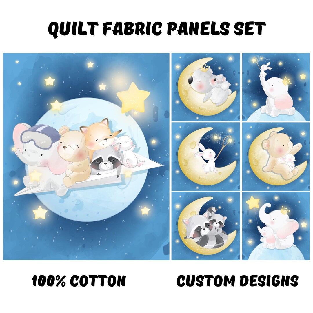 Space Animal Fabric Panels for Baby Quilts, Baby Quilt Fabric Panels ...