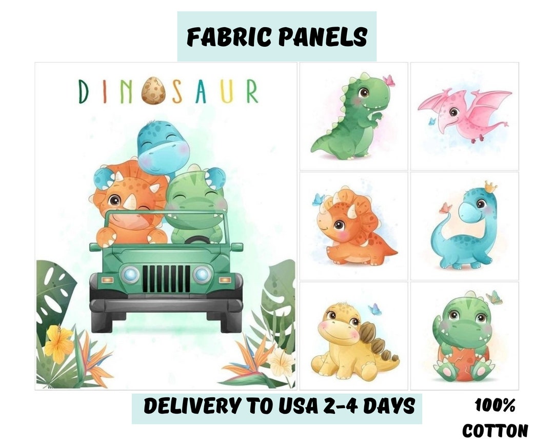 Dinosaur Fabric Panel for Quilting, Baby Quilt Panels Fabric, Baby ...