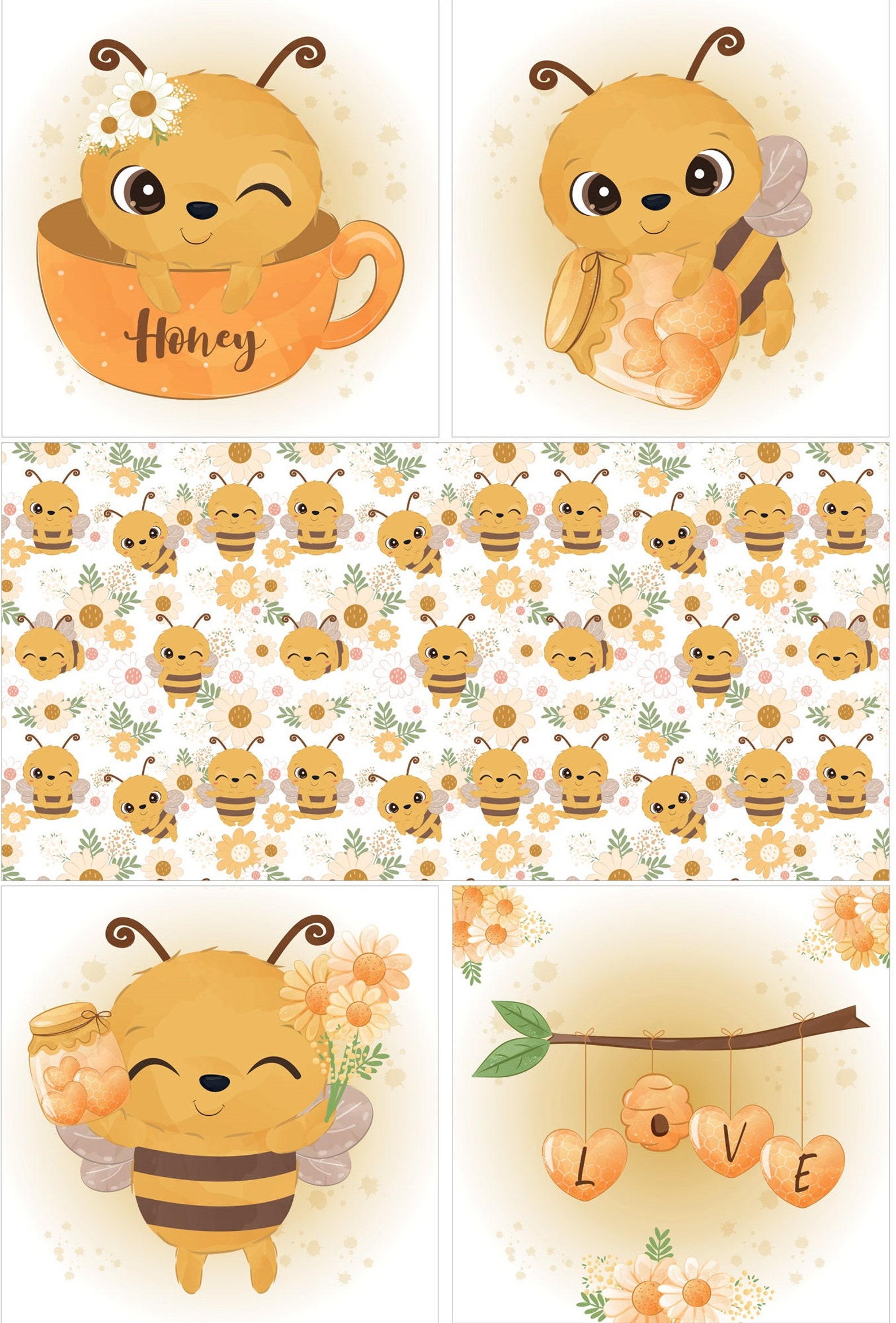 Cute Bee Fabric Panel for Quilting, Baby Girl Quilt Panel Fabric Bundle ...