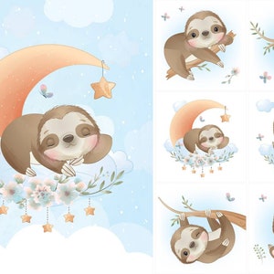 Sloth Baby Quilt Fabric Panels, Sloth Fabric Bundle, Sloth Nursery ...
