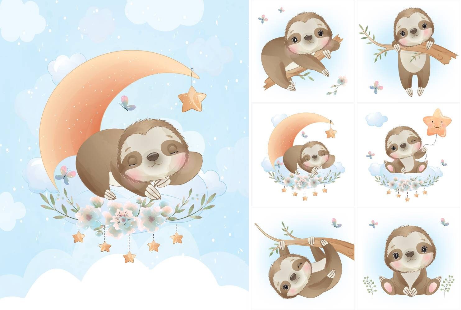 Sloth Baby Quilt Fabric Panels Sloth Fabric Bundle Sloth - Etsy