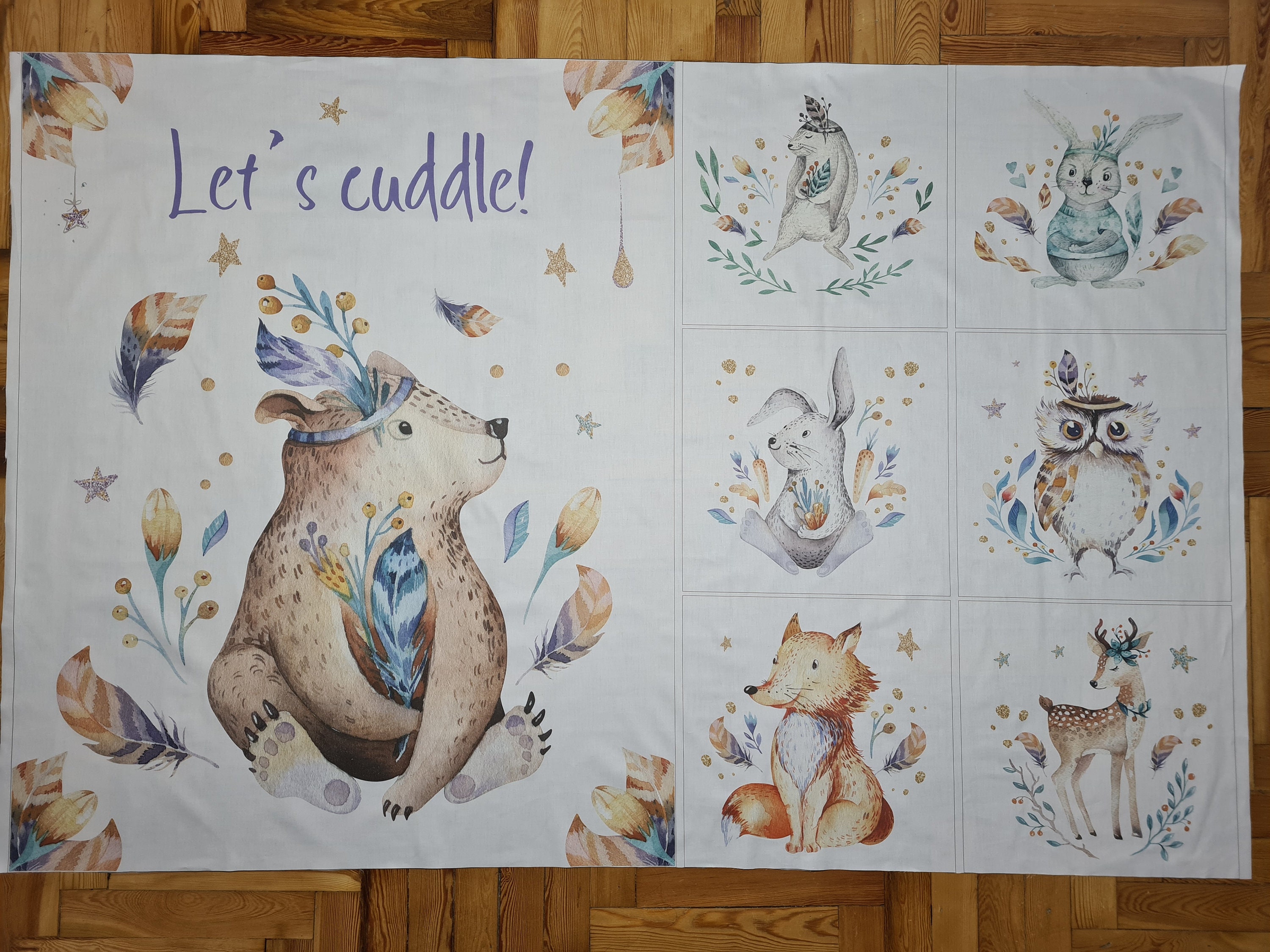 Boho woodland animal fabric panels for baby quilts Custom | Etsy