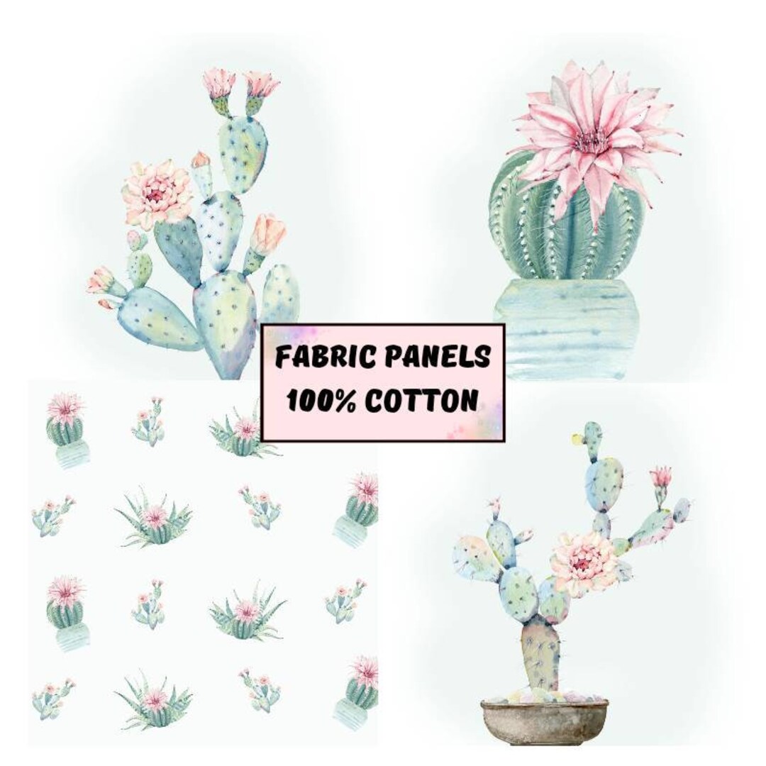 Cactus Fabric Panels Cotton, Cactus Home Decor Fabric, Quilting Fabric ...