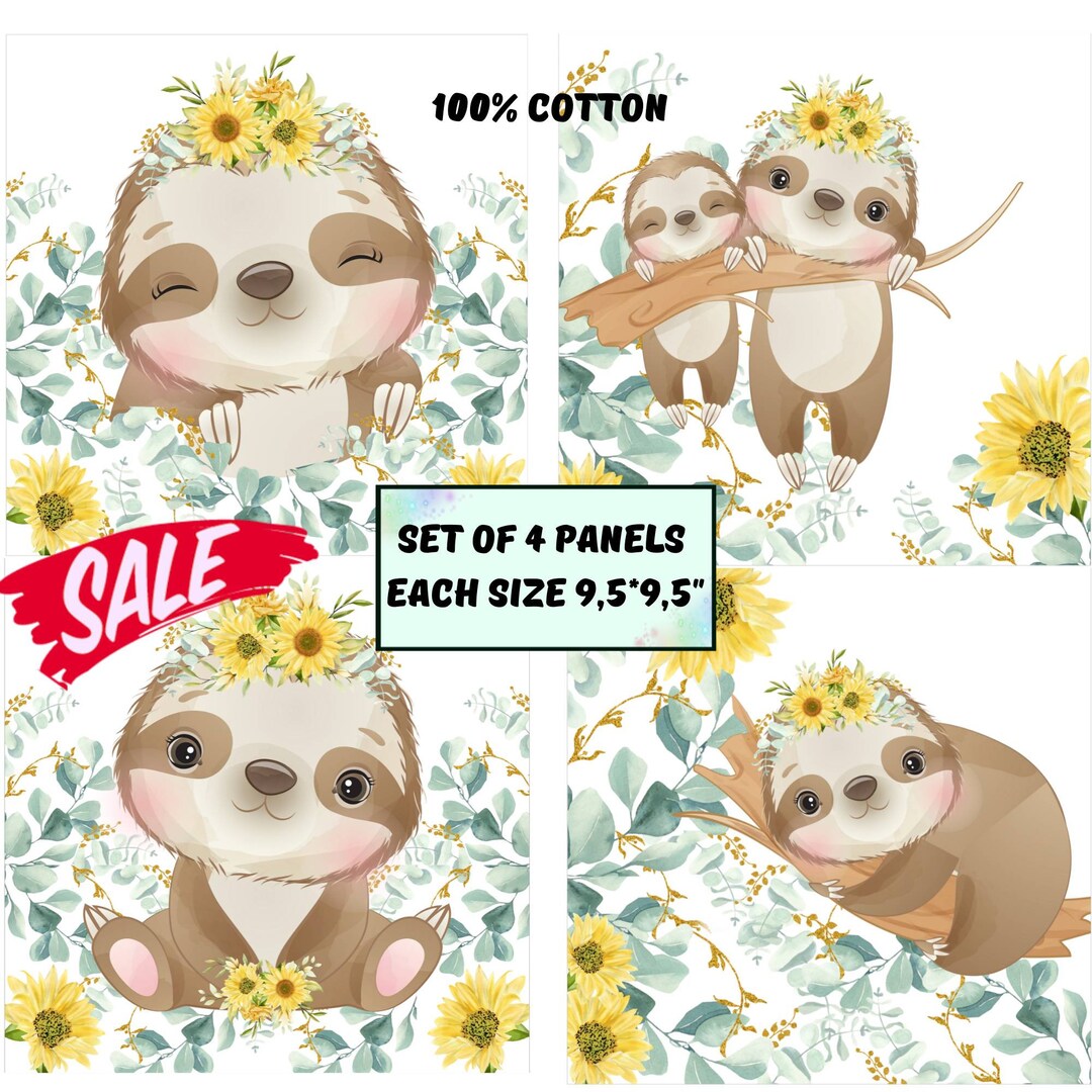 Baby Sloth Fabric Panel for Quilting, Sloth With Sunflowers Precut ...