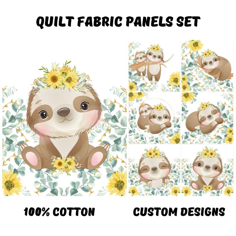 Sloth Baby Quilt Quilt Panel, Sloth Panel Fabric With Sunflowers, Sloth ...