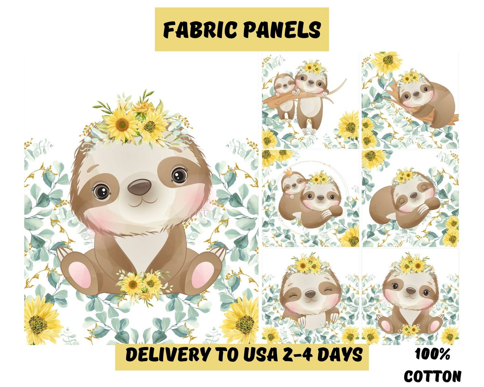 Sloth Baby Quilt Fabric Panel Sloth Panel Fabric With - Etsy