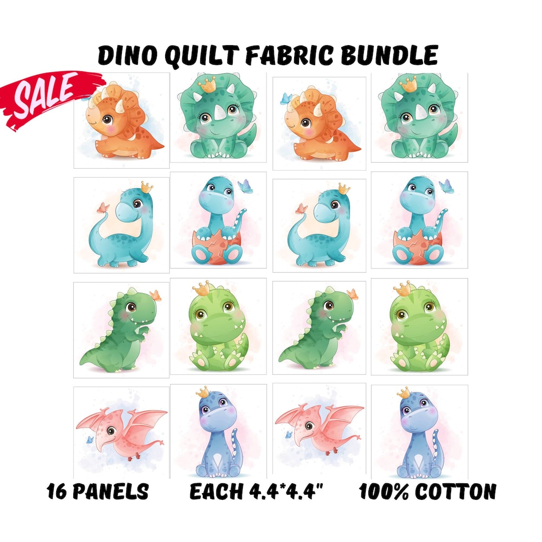 Dinosaur Cotton Fabric Scraps, Dinosaur Fabric Panels for Baby Quilts ...