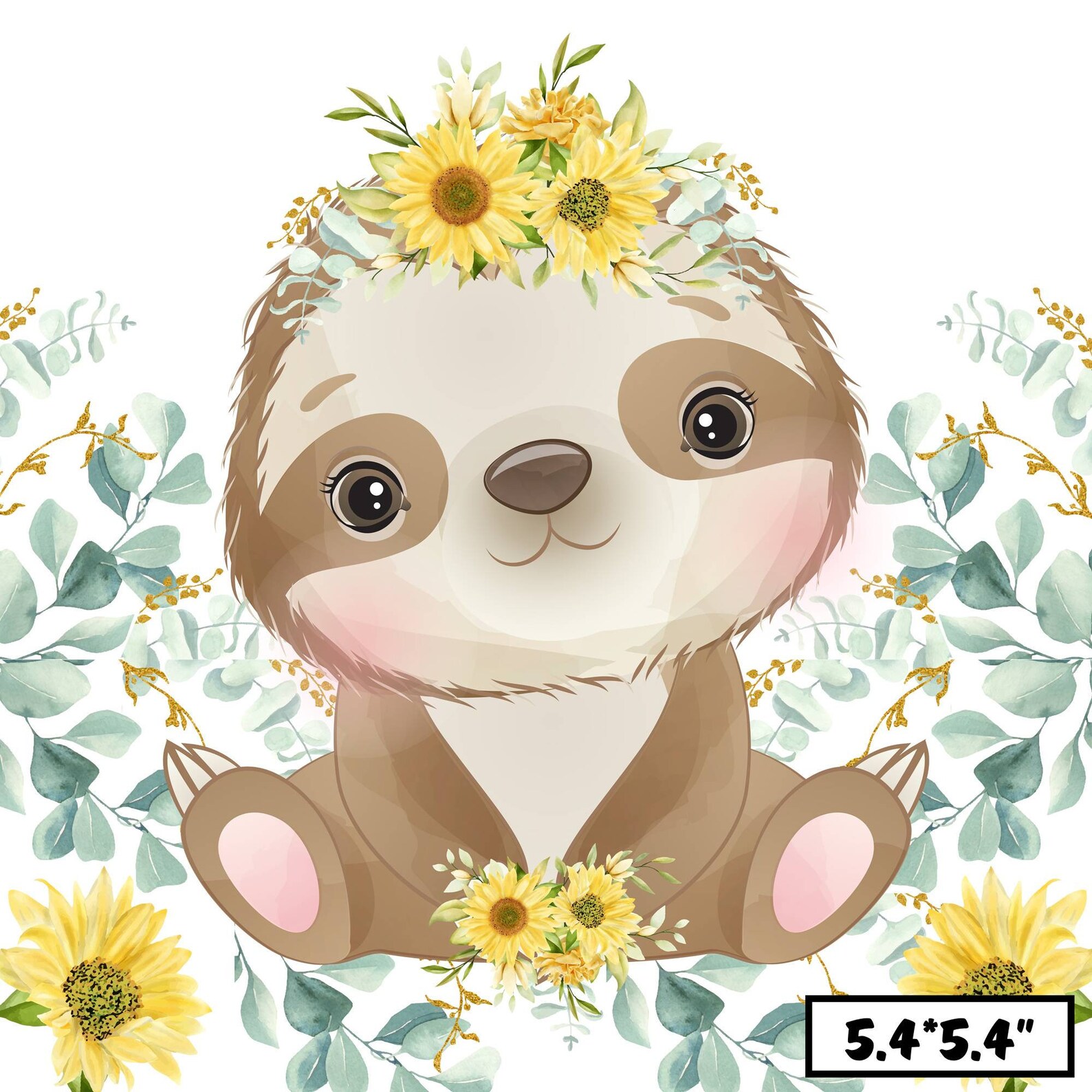 Baby Sloth Fabric Panel for Quilting Sloth With Sunflowers | Etsy