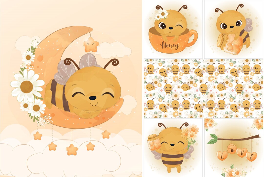 Cute Bee Fabric Panel for Quilting, Baby Girl Quilt Panel Fabric Bundle ...
