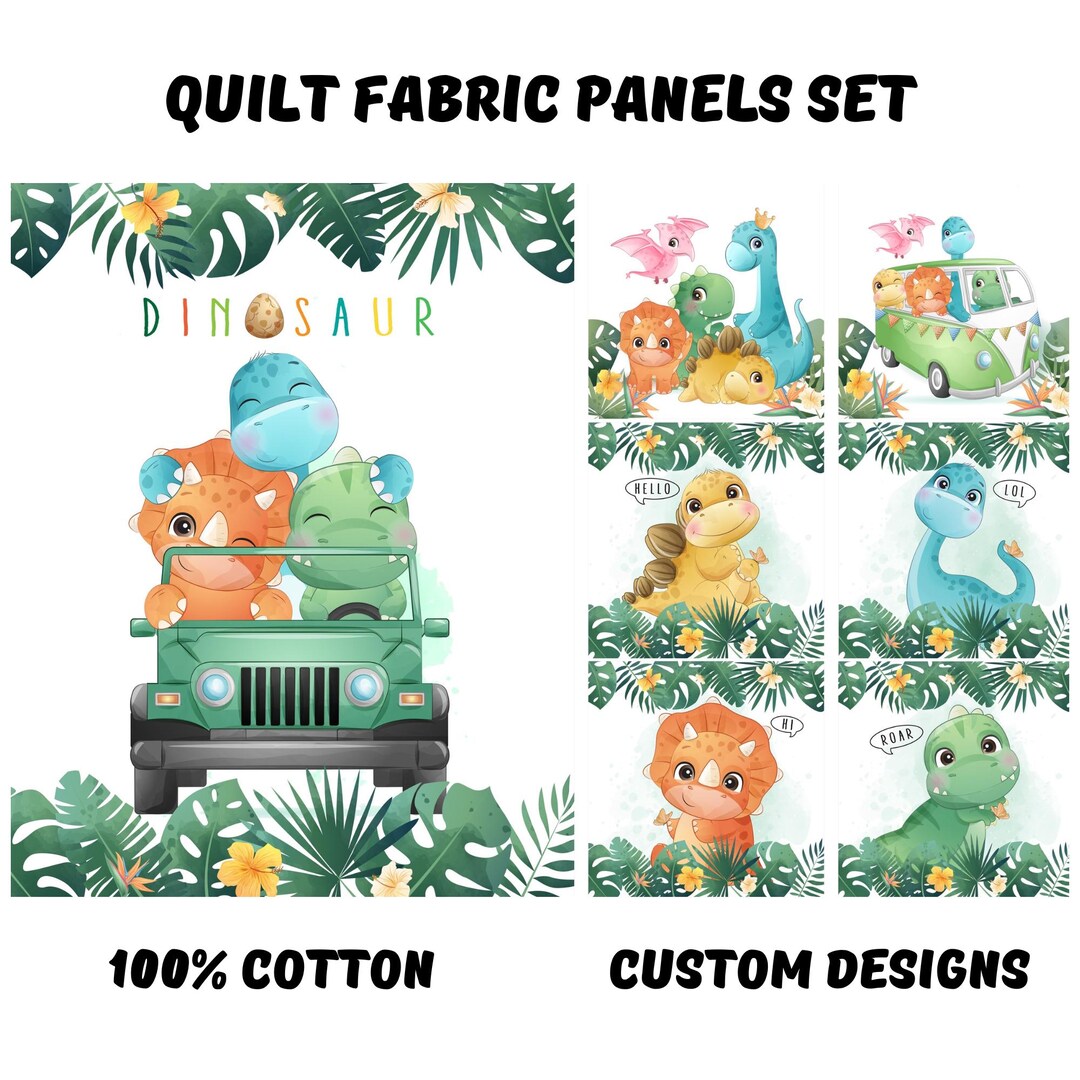 Dinosaur Fabric Panel for Baby Quilts, Quilt Fabric Bundle, Dinosaur ...