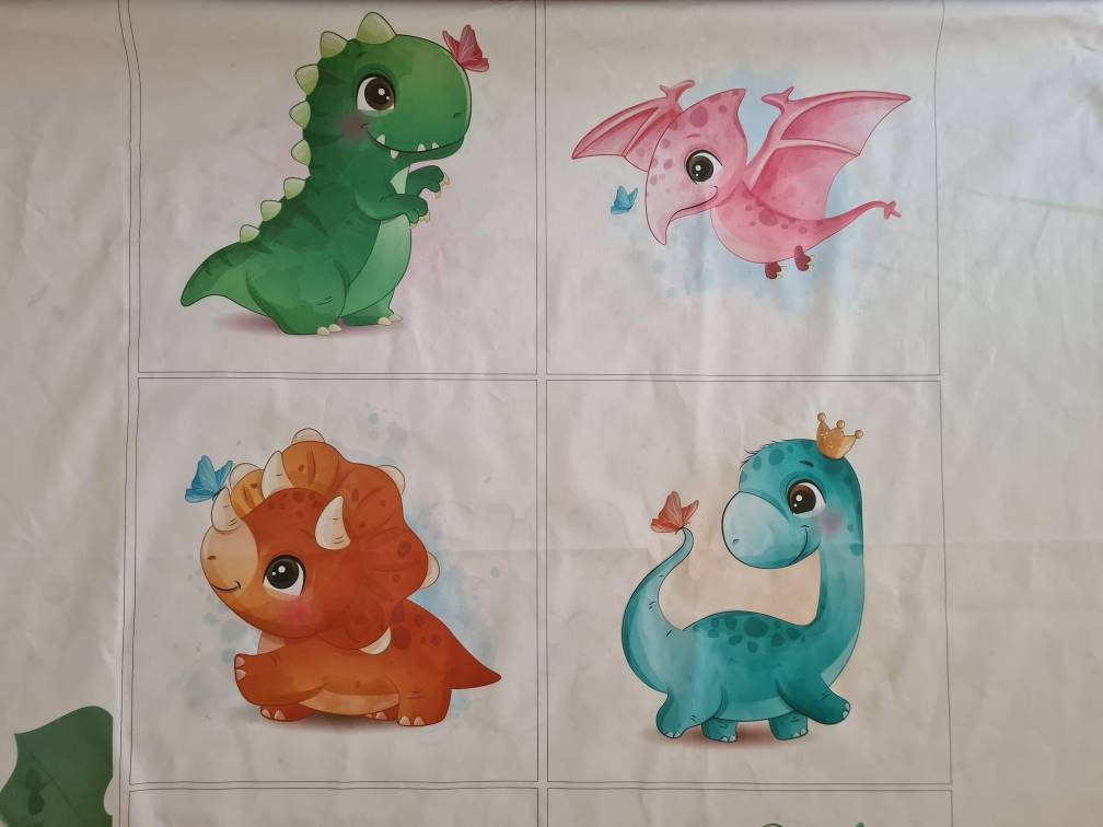 Dinosaur fabric panel for quilting Dinosaur nursery fabric | Etsy