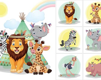 Cute Safari Animals Fabric Panel Multi - Etsy
