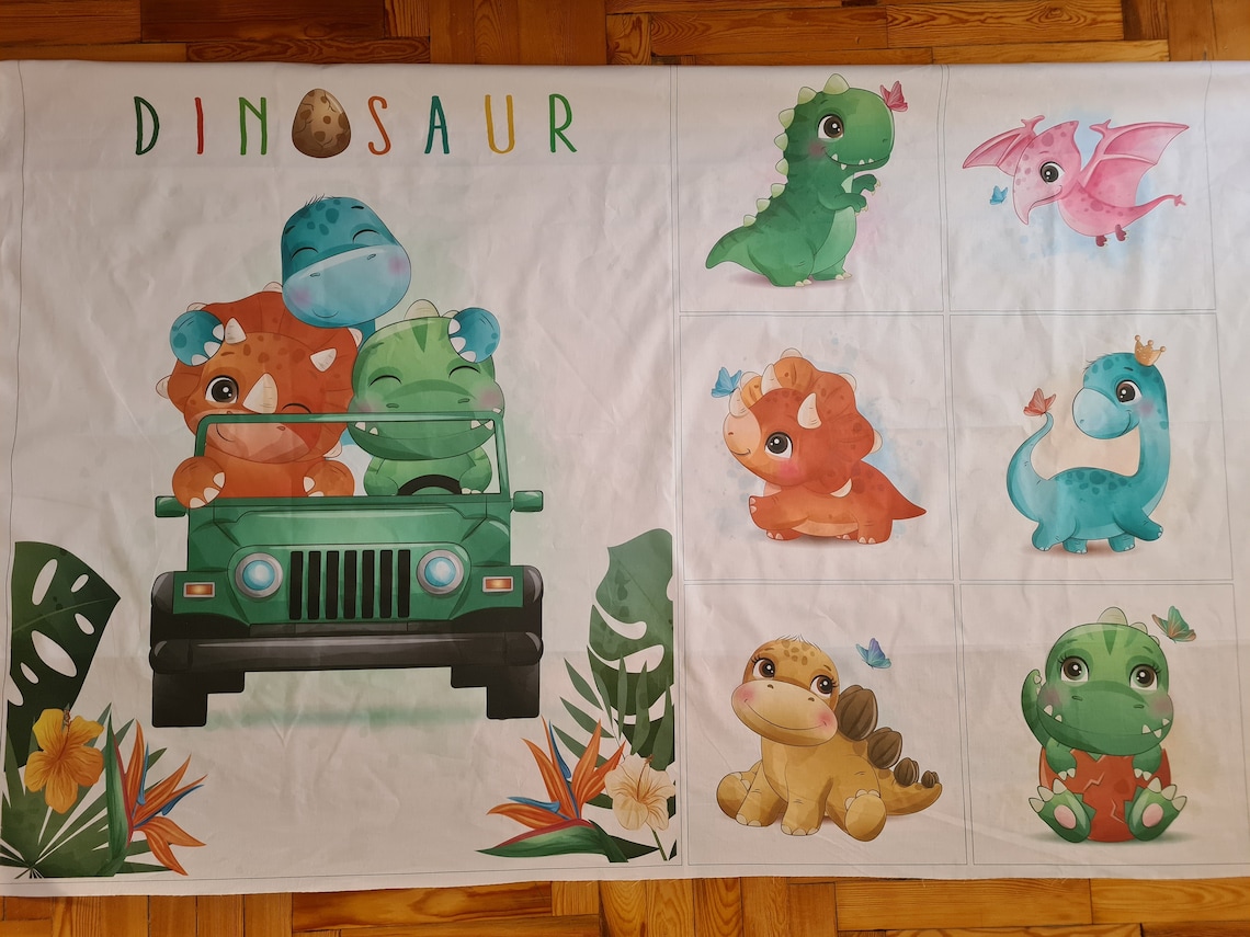 Dinosaur fabric panel for quilting Baby quilt panels fabric | Etsy