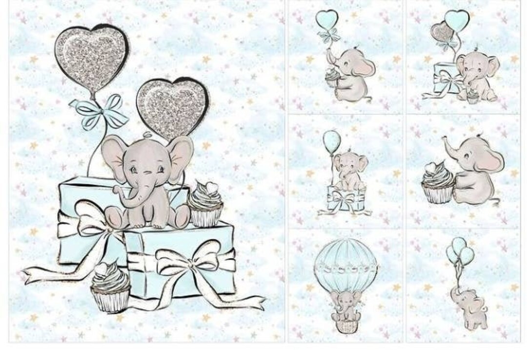 Baby Elephant Fabric Panel Baby Quilt Panels Fabric Baby - Etsy