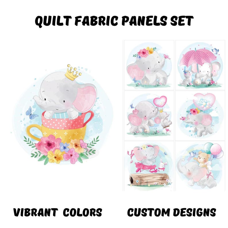 Baby Elephant Fabric Panel, Baby Quilt Panels Fabric, Baby Blanket ...