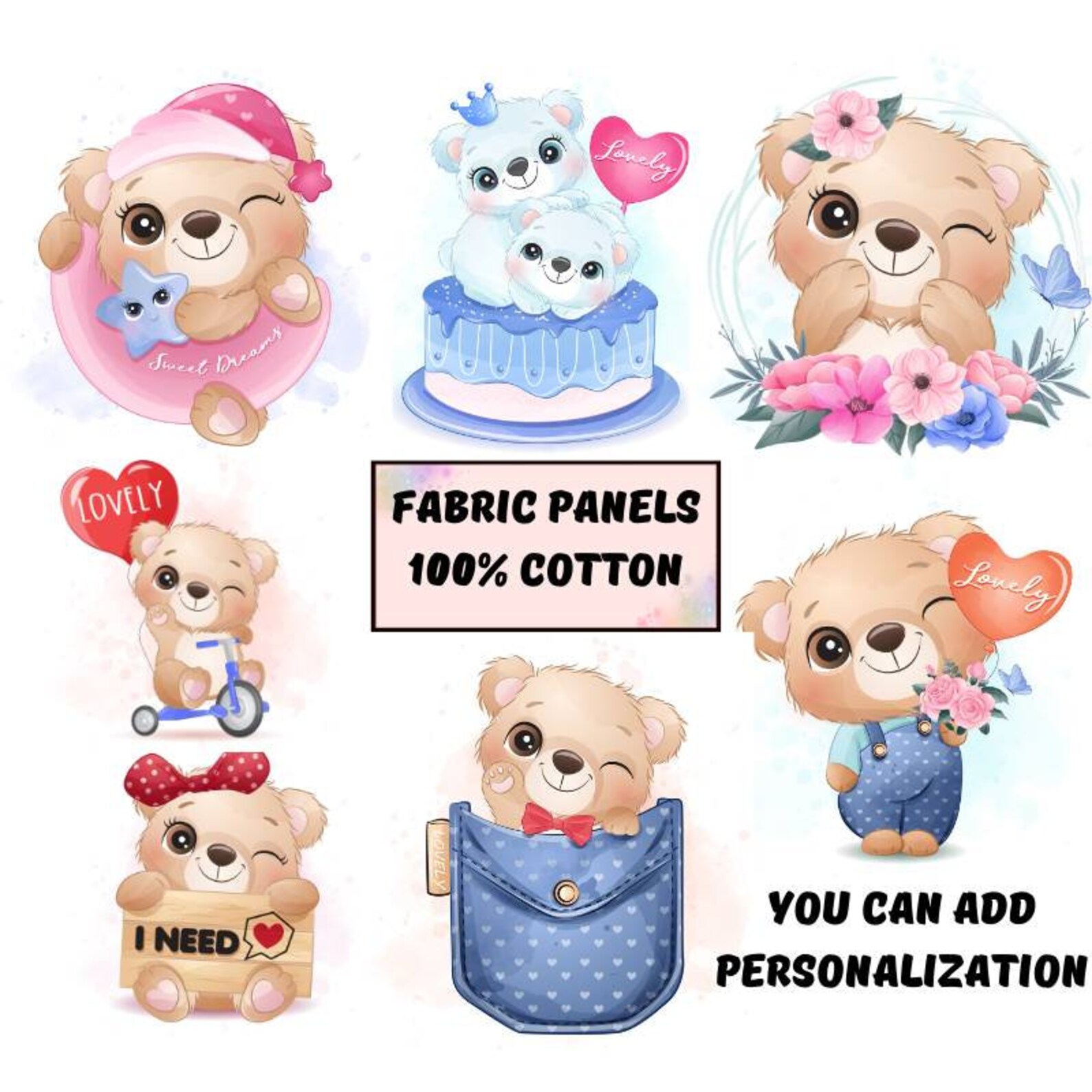 Cute Bear Fabric Panel for Quilting Cotton Baby Fabric Panel - Etsy