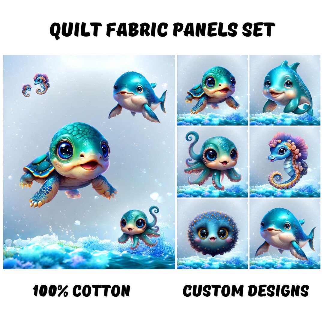 Whale Fabric Panel, Ocean Fabric Panels for Quilting, Baby Girl Quilt ...