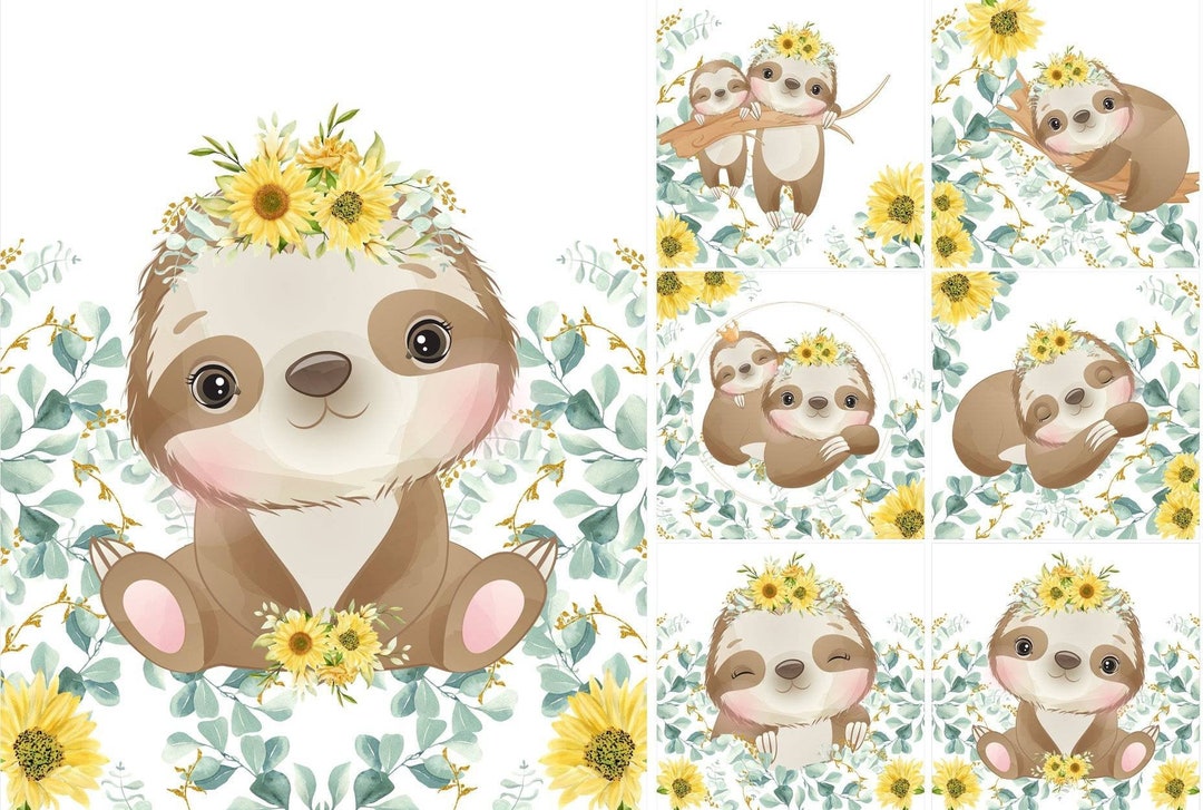 Sloth Baby Quilt Quilt Panel, Sloth Panel Fabric With Sunflowers, Sloth ...