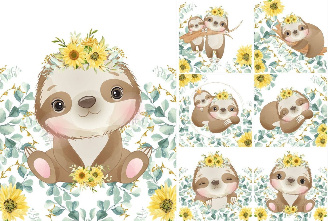 Sloth Baby Quilt Fabric Panel Sloth Panel Fabric With - Etsy