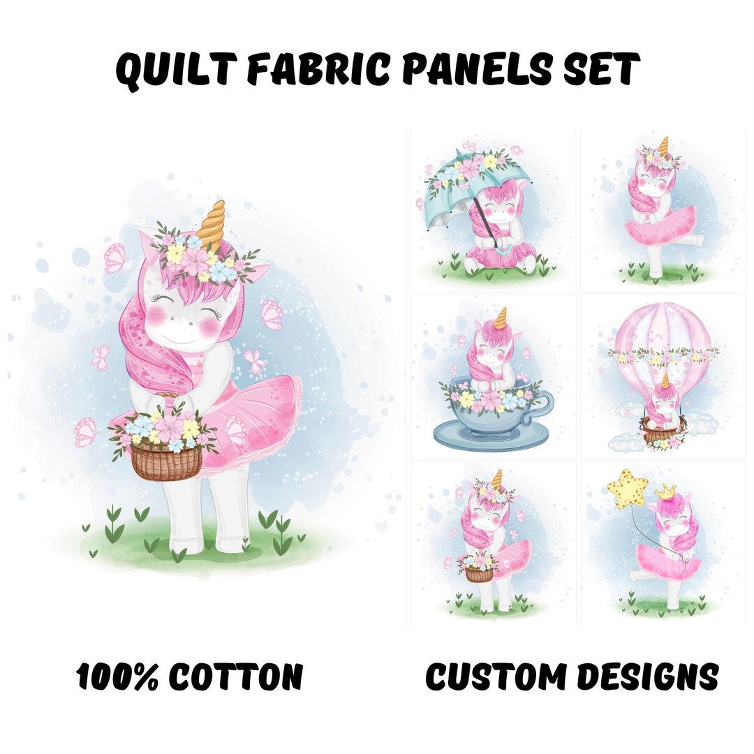 Unicorn Fabric Panels, Baby Girl Quilt Panel Fabric Bundle, Rainbow ...