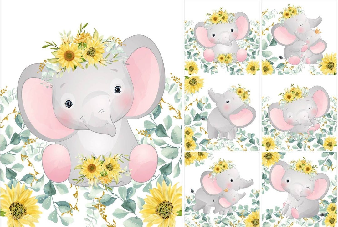 Baby Elephant Fabric Panels for Quilting, Elephant Quilt Fabric Bundle ...