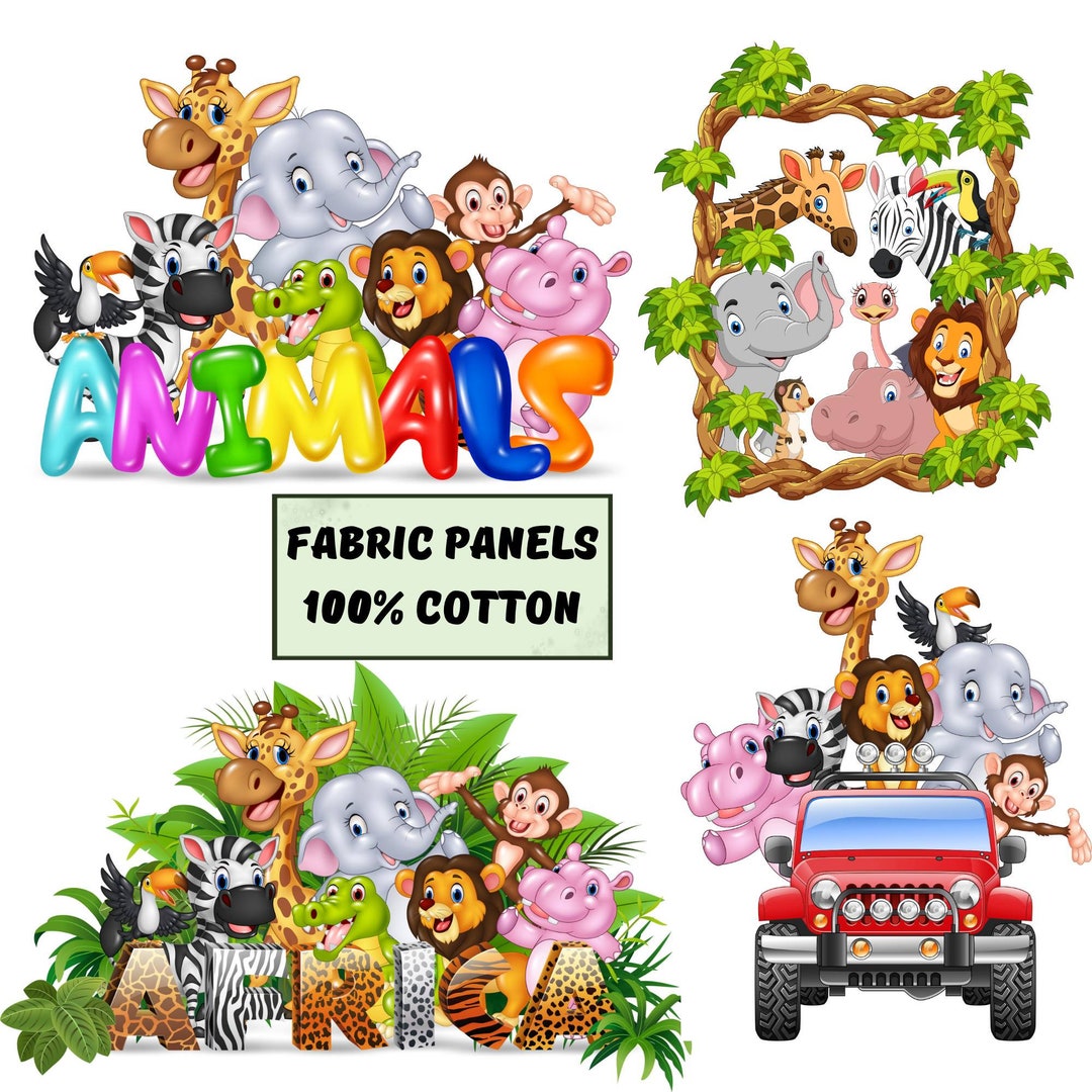 Animal Fabric Panels for Quilting, Zoo Fabric Panel, Elephant Fabric ...