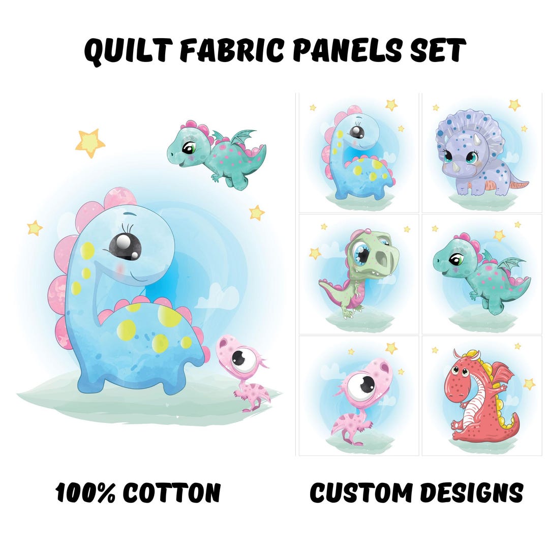Dinosaur Prints Fabric Panels for Baby Quilts, Dinosaur Baby Fabric for ...