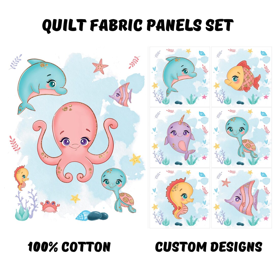 Sea Life Fabric Panel, Ocean Fabric Panels for Quilting, Baby Girl ...