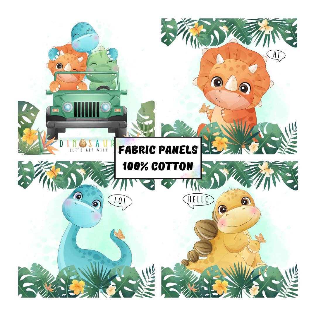 Dinosaur Fabric Panel for Baby Quilt, Cute Organic Cotton Quilting ...
