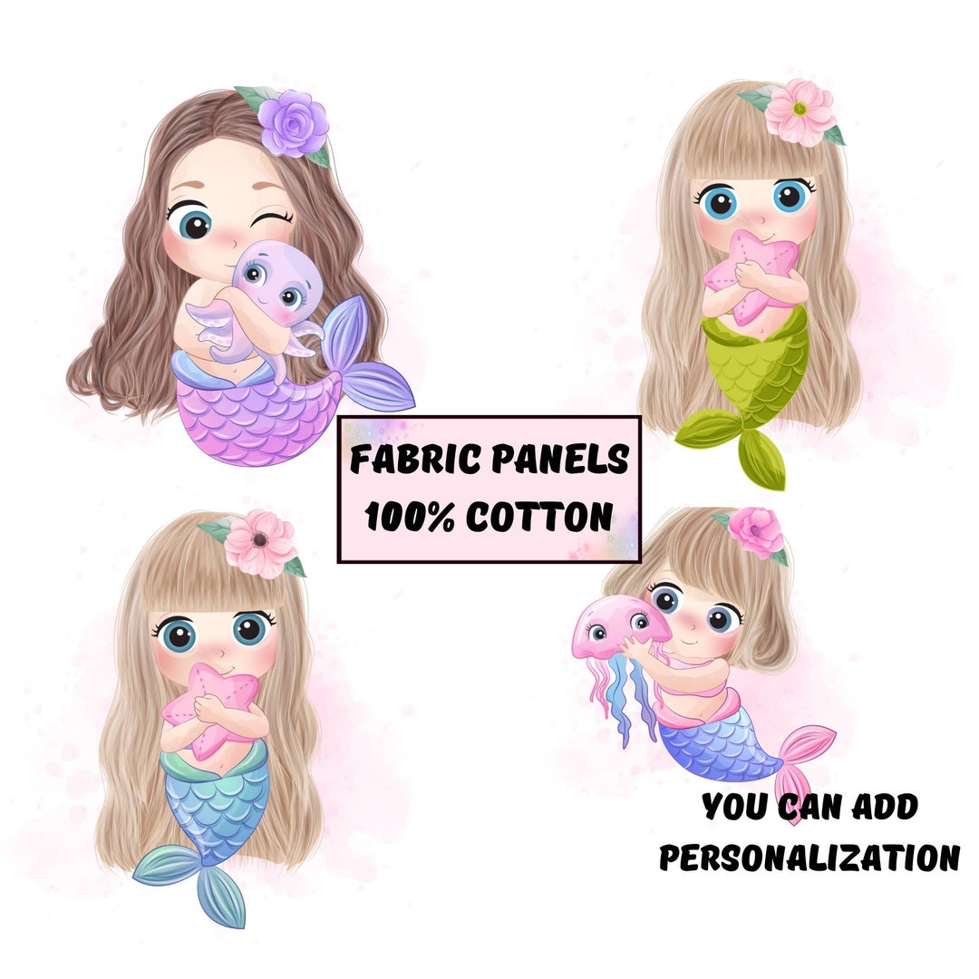 Little Mermaid Fabric Panels for Quilting, Cotton Fabric for Mermaid ...