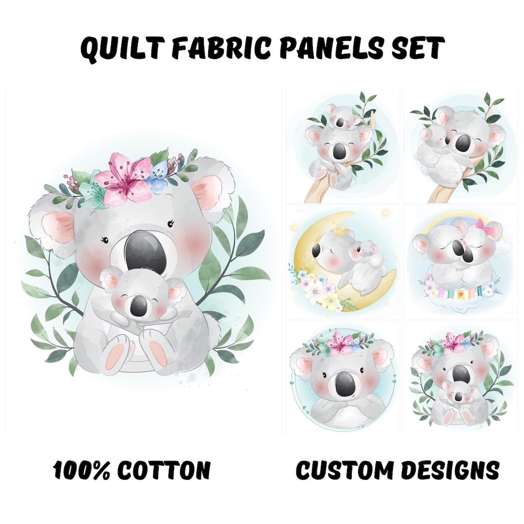 Baby Koala Quilt Panel, Baby Koala Fabric Panels, Cute Animal Print ...