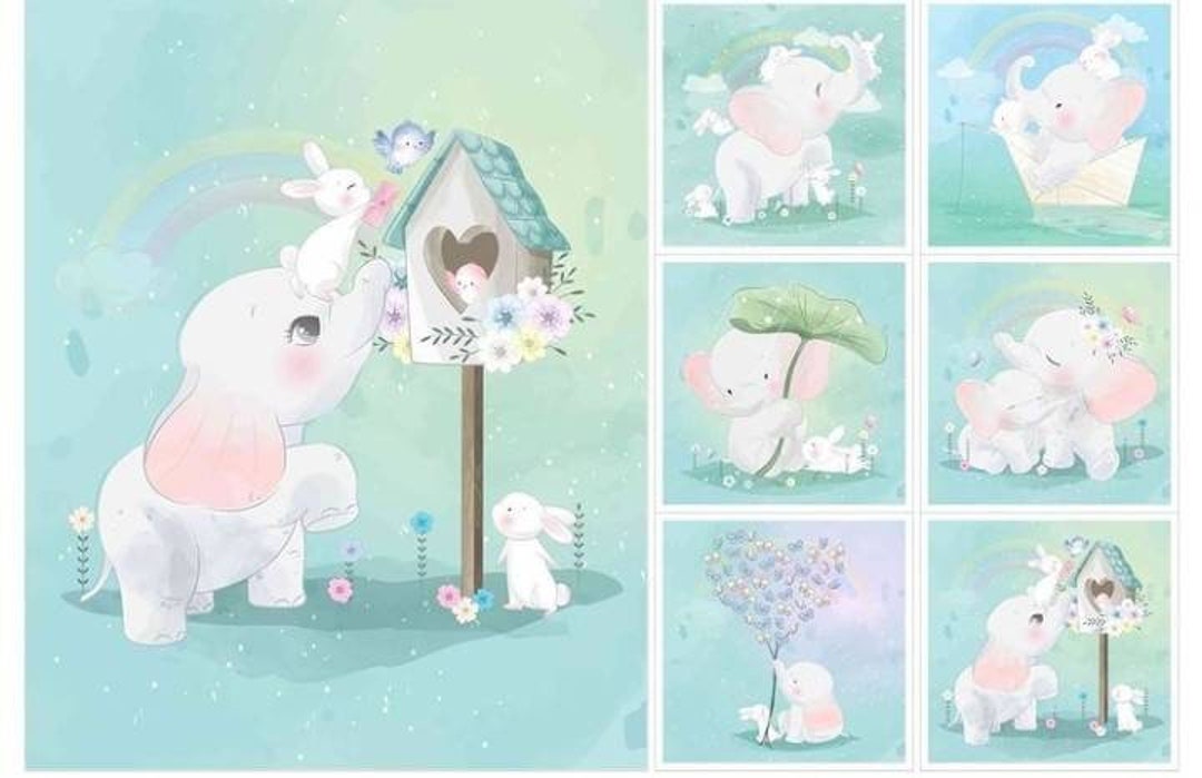 Baby Elephant Fabric Panels for Quilting, Baby Fabric Panels for ...