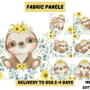 Sloth Baby Quilt Fabric Panel, Sloth Panel Fabric With Sunflowers ...