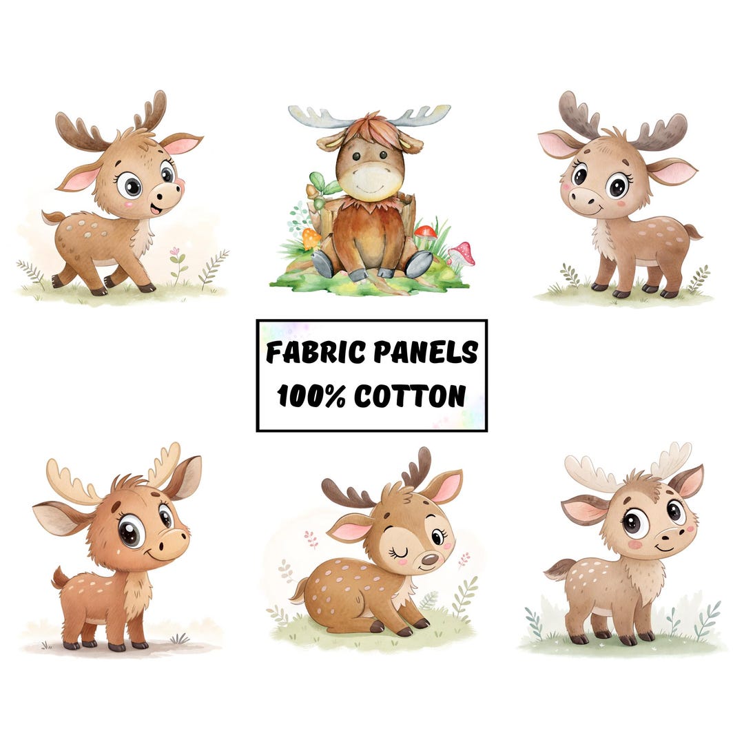 Baby Moose Fabric Panels for Quilting, Wild Forest Animal Print Quilt ...