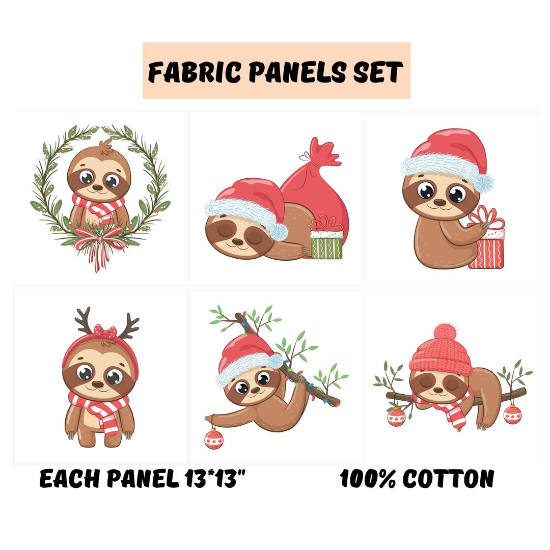 Sloth Fabric Panels, Christmas Fabric Panels for Quilting, Quilt Fabric ...