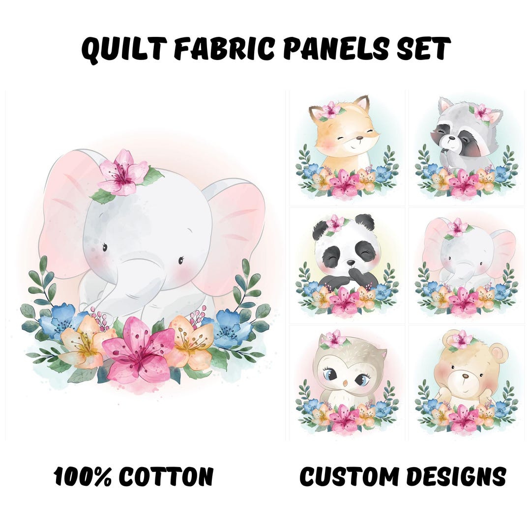 Animal Girl Fabric Panels for Quilting, Baby Elephant Fabric Panels ...