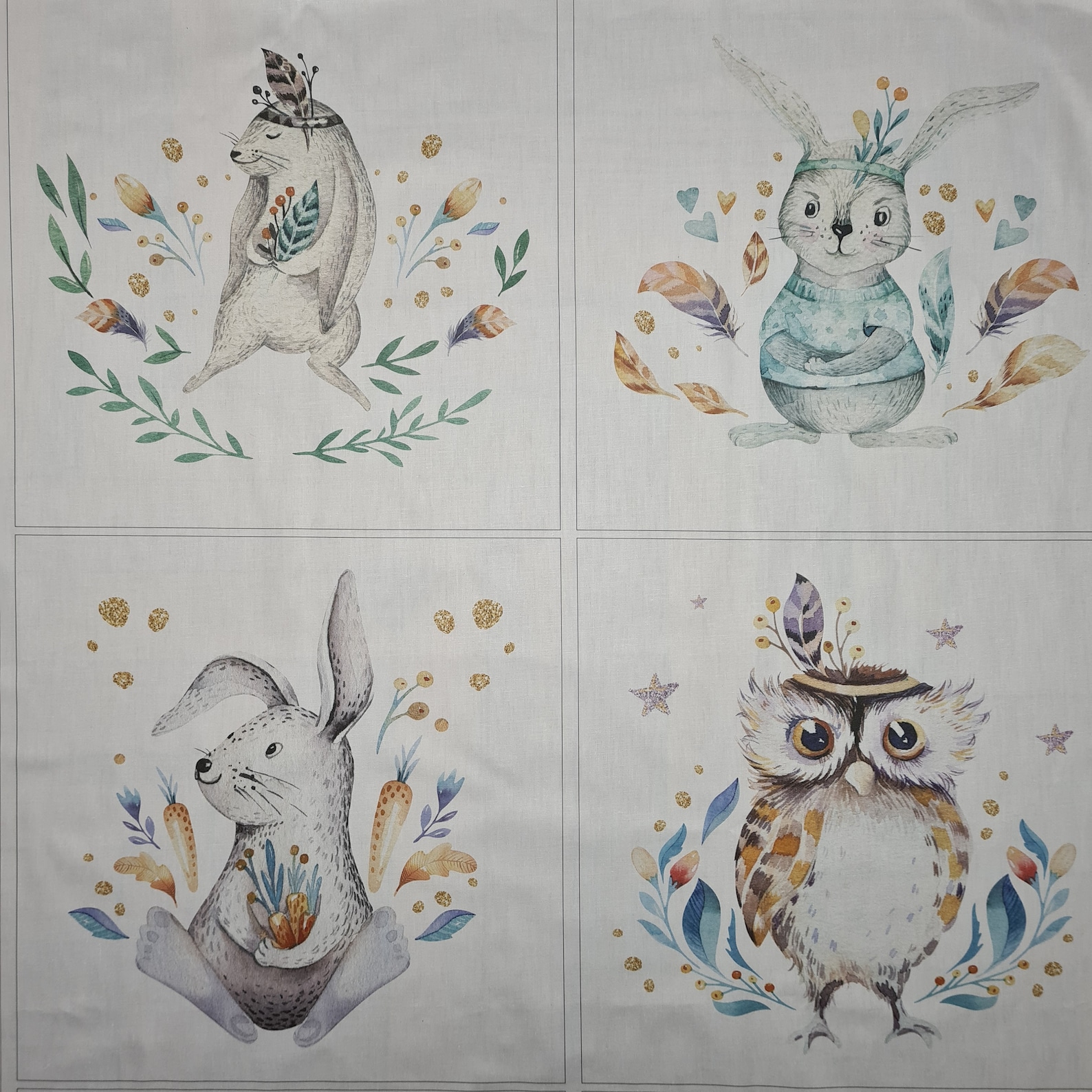 Boho woodland animal fabric panels for baby quilts Custom | Etsy