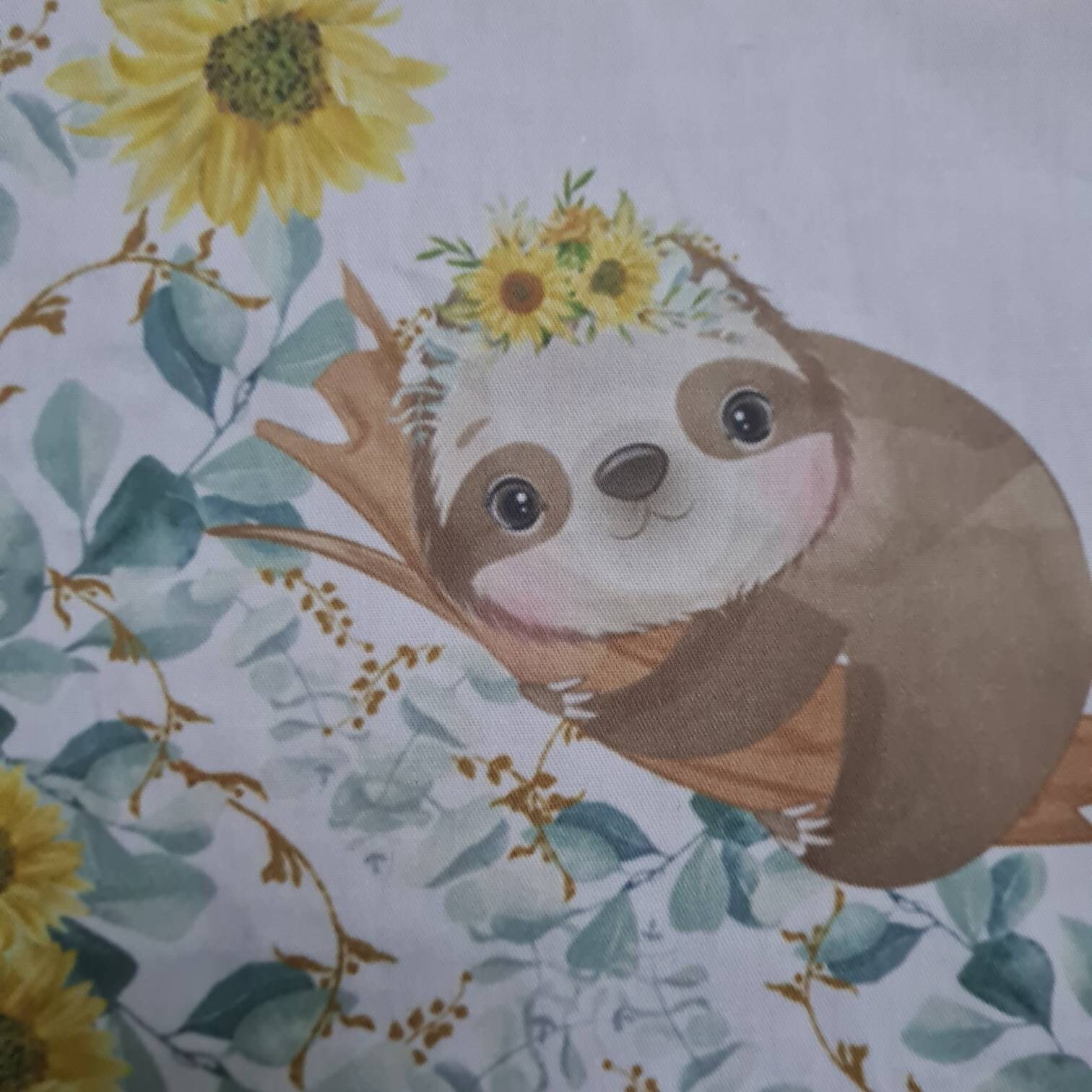Baby Sloth Fabric Panel for Quilting Sloth With Sunflowers | Etsy