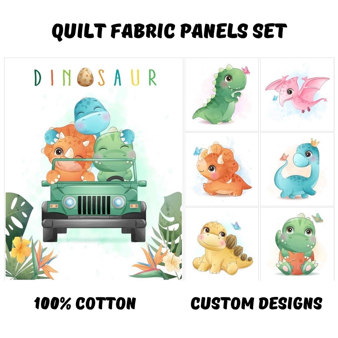 Dinosaur Fabric Panel for Quilting, Dinosaur Nursery Fabric for Kids - Etsy