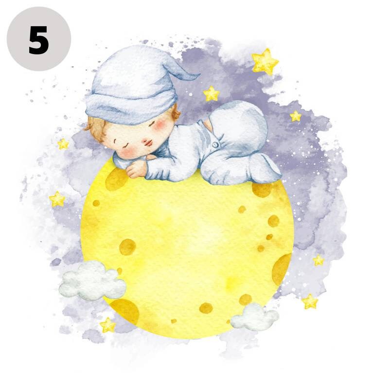Baby on Moon Sleep Fabric Panel, Cute Watercolor Cotton Fabric Panel ...
