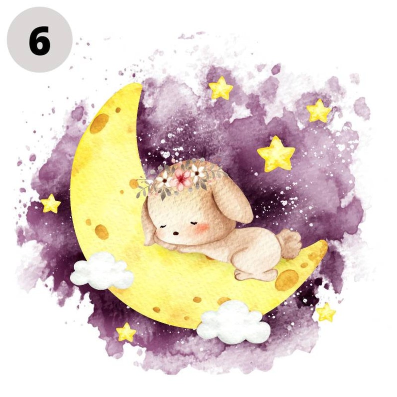 Baby on Moon Sleep Fabric Panel, Cute Watercolor Cotton Fabric Panel ...