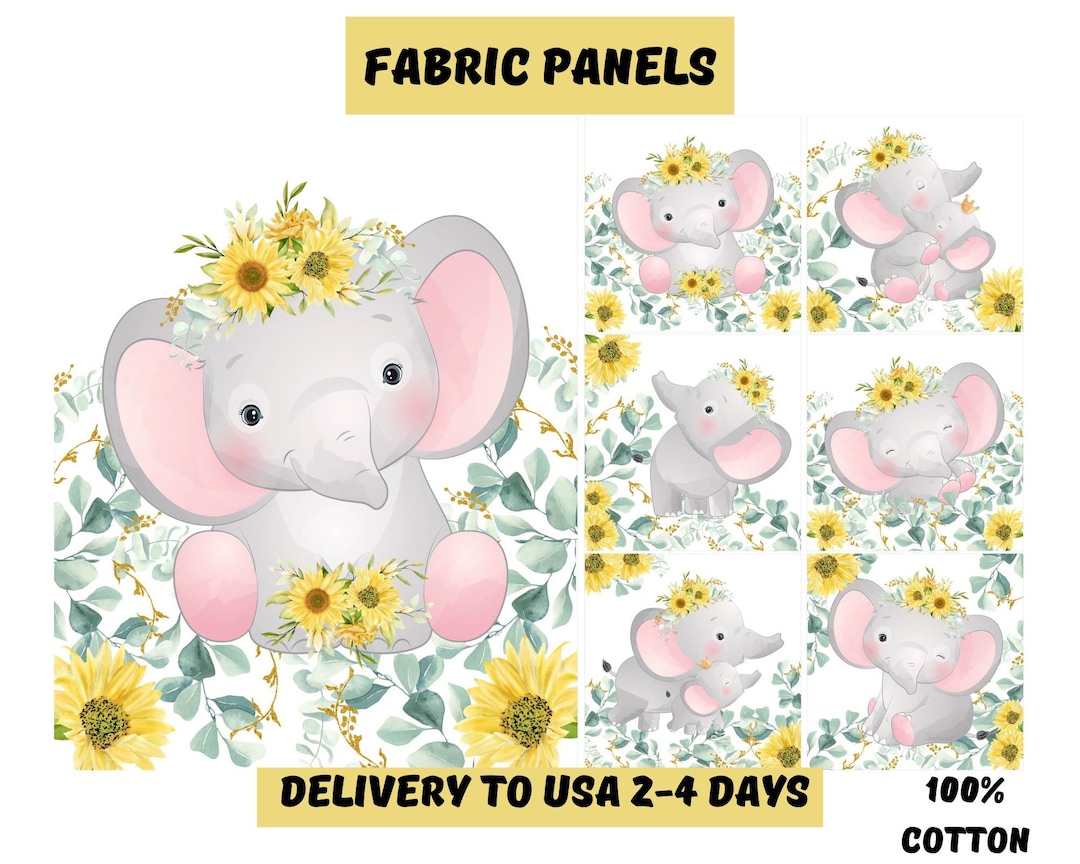 Baby Elephant Fabric Panels for Quilting, Elephant Quilt Fabric Bundle ...