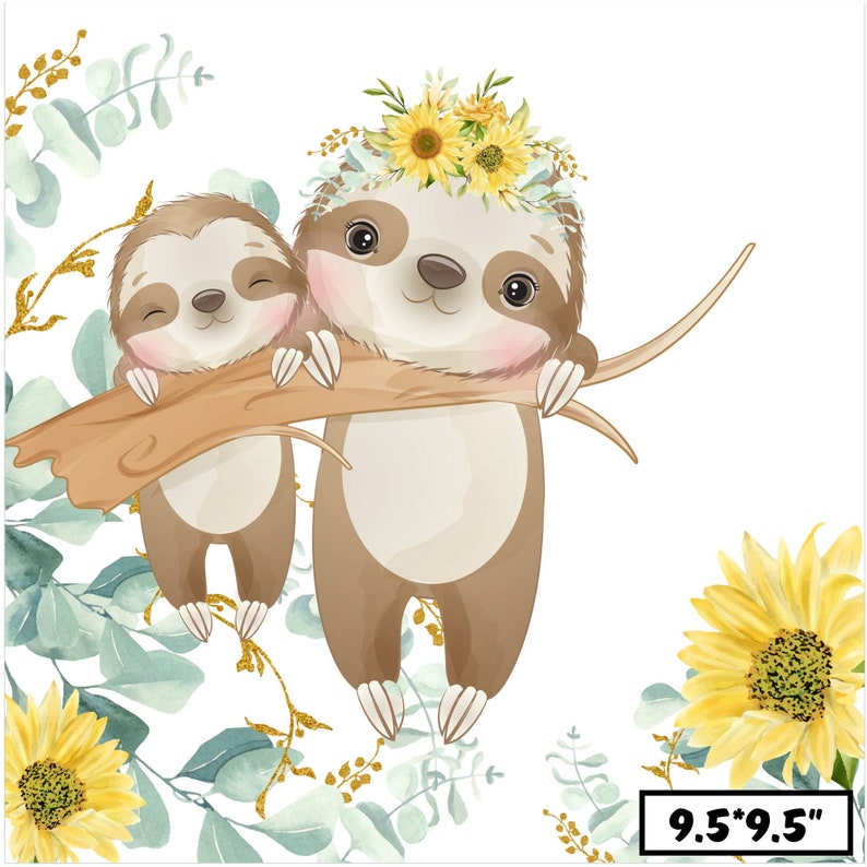 Baby Sloth Fabric Panel for Quilting Sloth With Sunflowers - Etsy