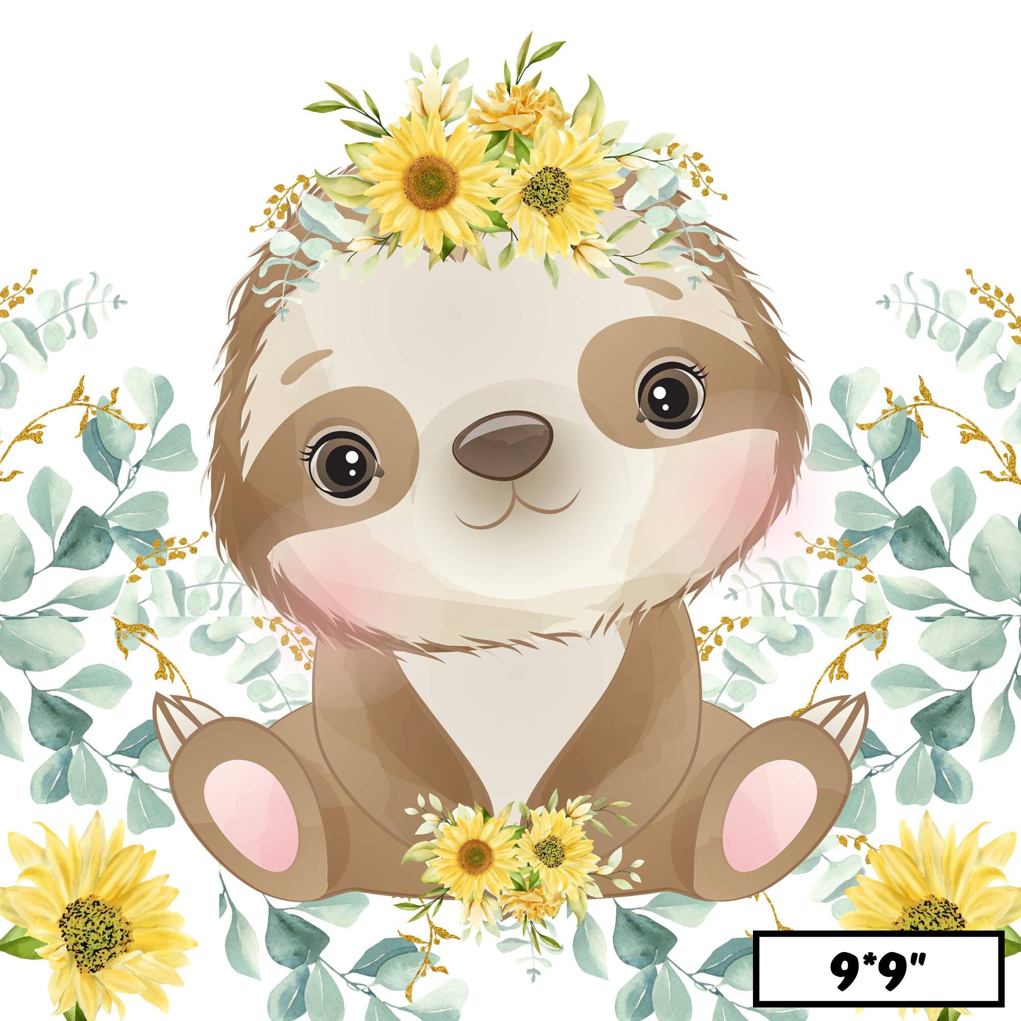 Baby Sloth Fabric Panel for Quilting Sloth With Sunflowers | Etsy