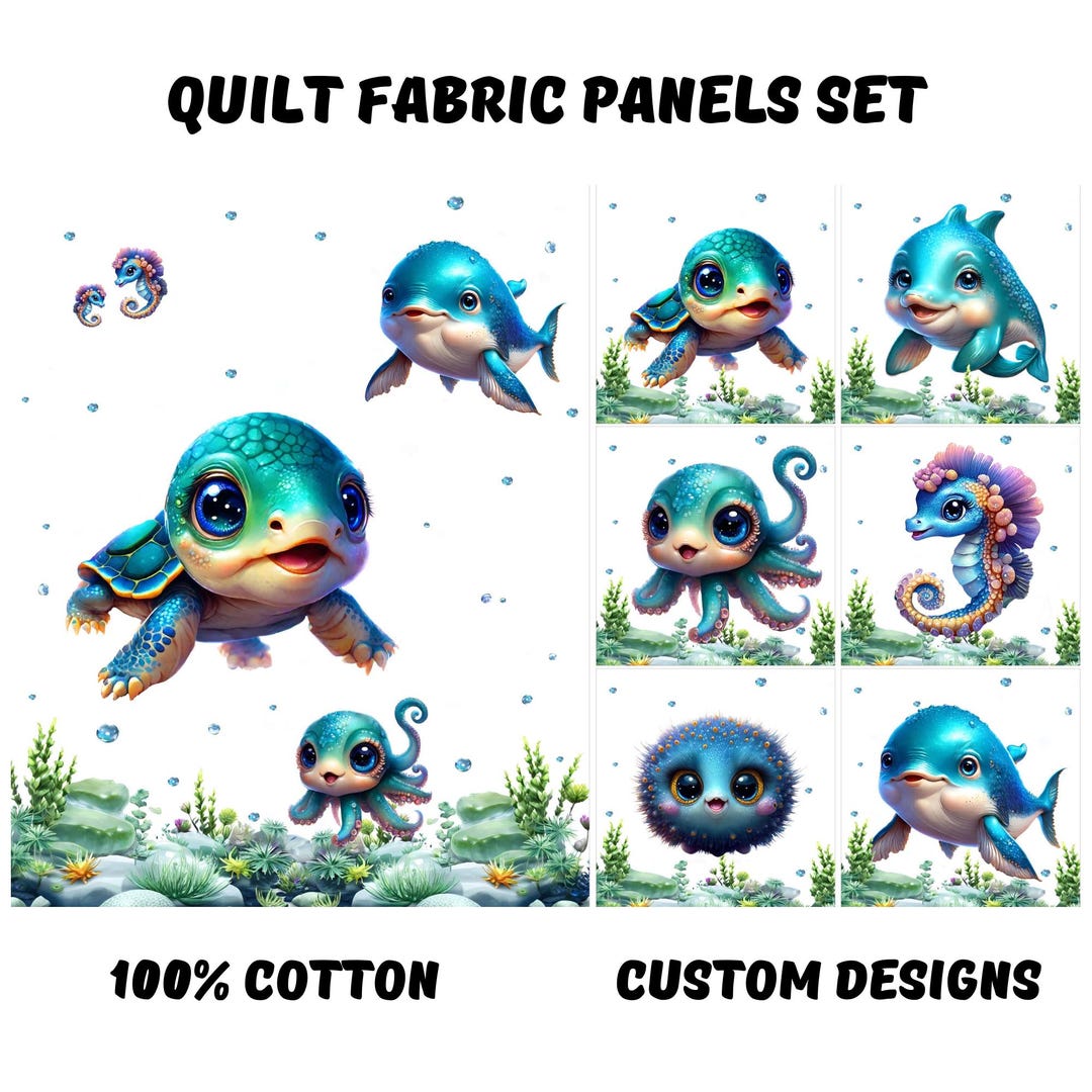 Turtle Quilt Fabric Panel, Ocean Fabric Panels for Quilting, Baby Girl ...