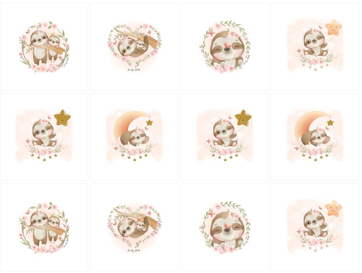 Sloth fabric panels baby for quilts Quilting fabric baby | Etsy