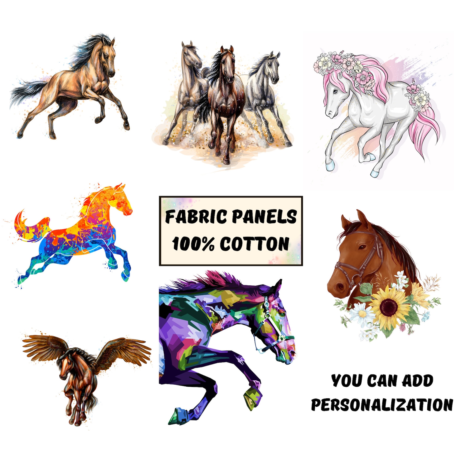 100% Cotton Horse Fabric Panels Horse Print Fabric Fat | Etsy