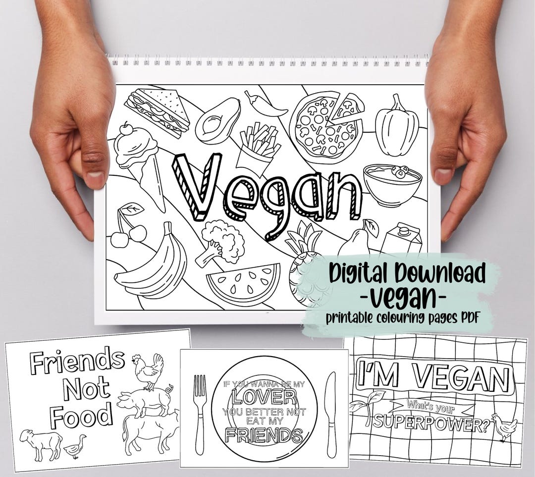 Vegan Colouring Page Printable PDF Vegan Coloring Pages Digital ...