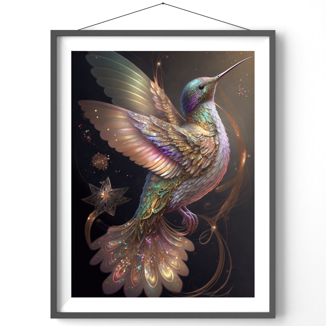Neon Hummingbird Poster, Matte Vertical Posters, Bird Wall Art, Black ...